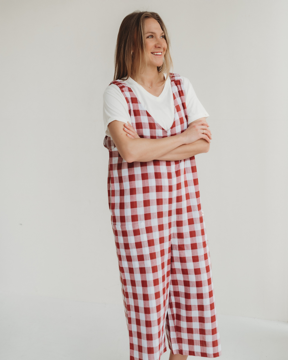 Grace Brick Check Dungarees | Turtledove London