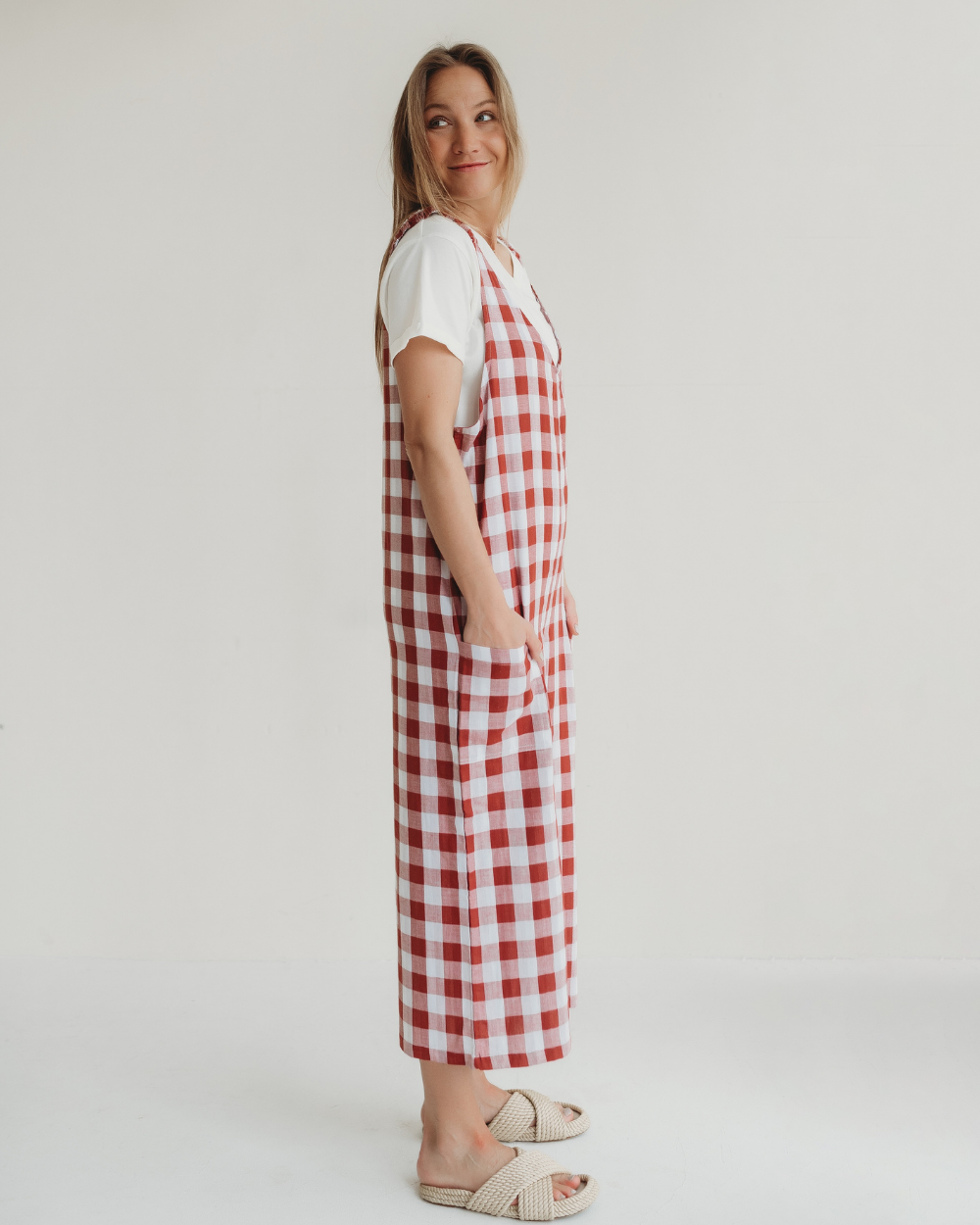 Grace Brick Check Dungarees | Turtledove London