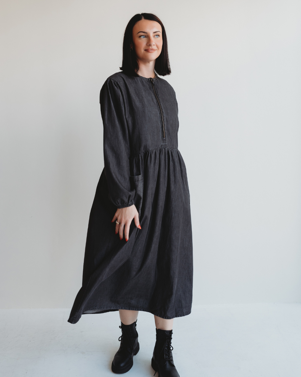 Magda Black Denim Dress | Turtledove London