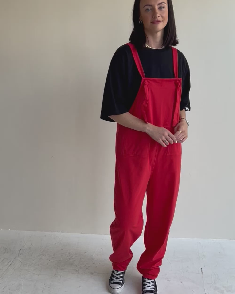 Lila Plain Red Dungarees | Turtledove London