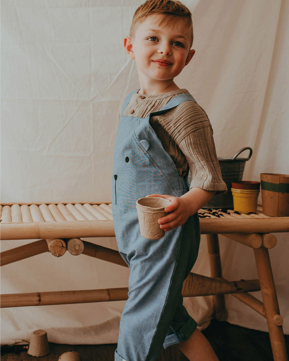 Bear Chambray Shortie Dungarees | Turtledove London